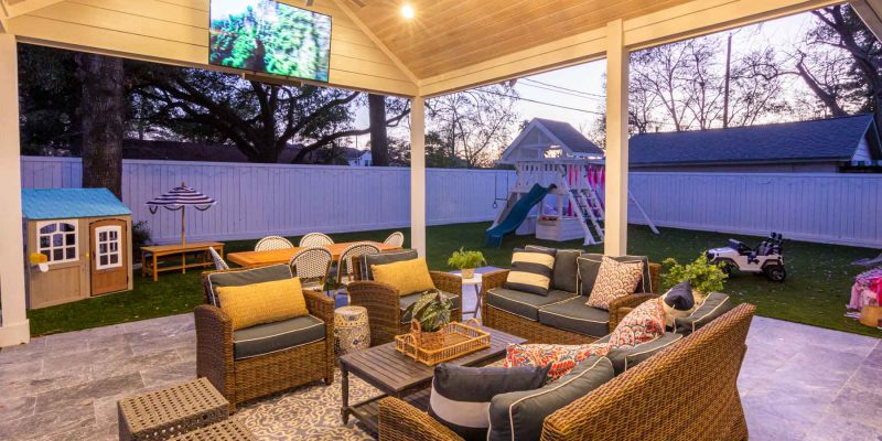 Patio Cover in Houston, TX (Gray Travertine Pavers) - HHI Patio Covers