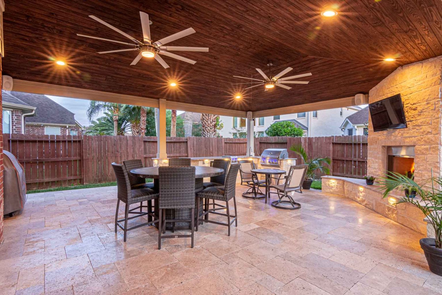 Patio Cover with Outdoor Kitchen and Fireplace | HHI Patio Covers ...