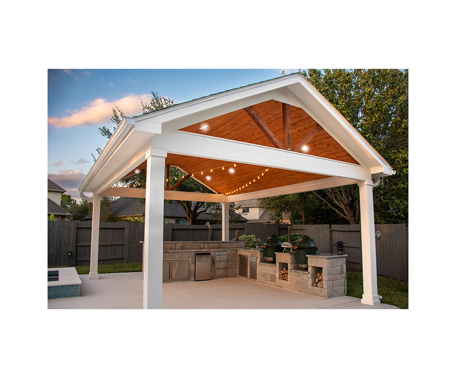 Detached Gable Style Patio Cover with Outdoor Kitchen. - HHI Patio Covers