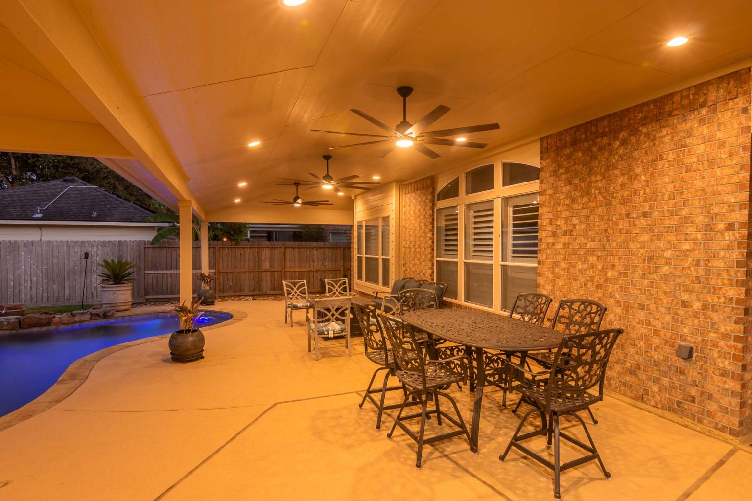Pool side Hip Style with L-Shape Patio Cover in Spring, TX. - HHI Patio ...